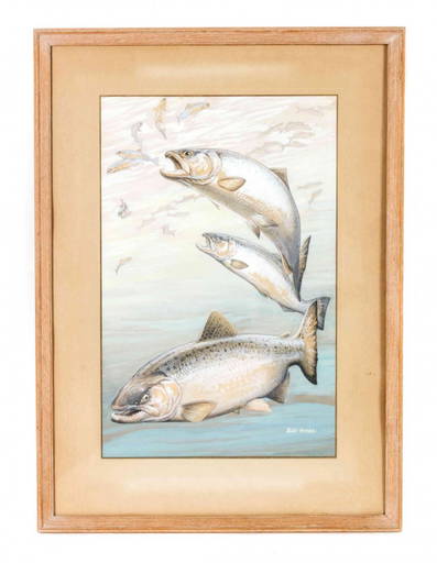 Robert W. Hines, (american, 1912 1994), Salmon In River