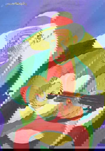 Jacob Burck, (american, B. 1907), Man With Guitar