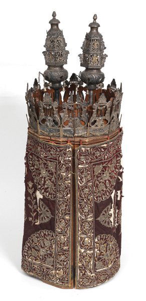 Torah Scroll in Original Case with External Decorative