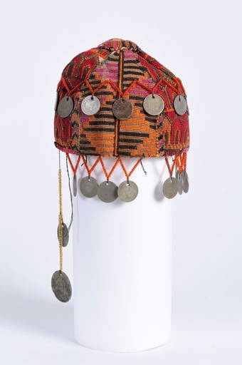 Embroidered Palestinian Cap With Beads And Coins