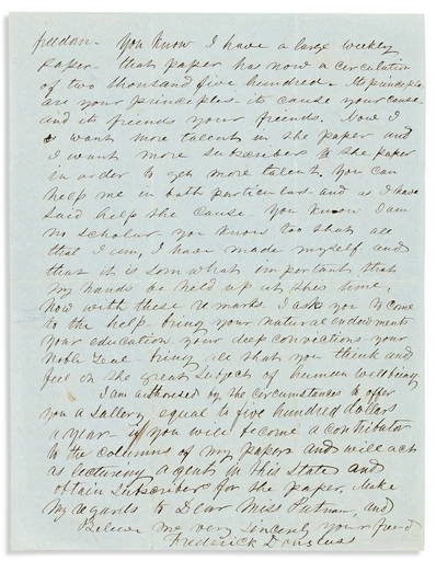 DOUGLASS, FREDERICK. Autograph Letter Signed, to Sallie - Feb 25, 2021 ...
