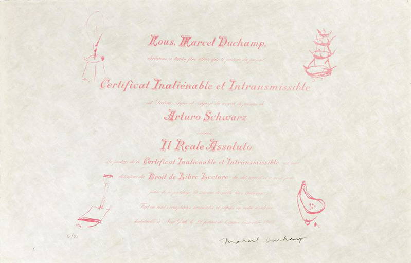 Marcel Duchamp (1887 1968) Certificat De Lecture.
