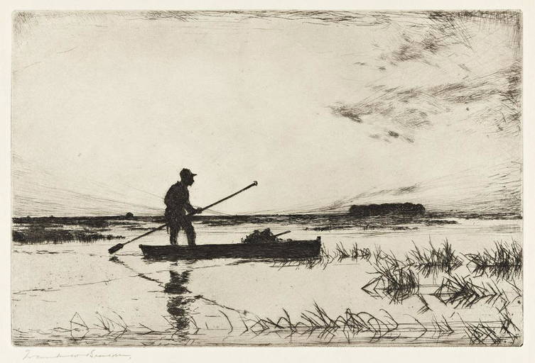 FRANK W. BENSON The Punter. Etching, 1927. 200x300 mm; 7x11 inches ...
