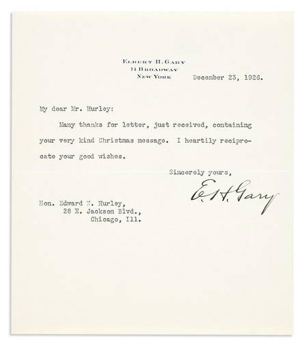 (business.) Gary, Elbert H. Typed Letter Signed, "e.h. Gary," To Former ...
