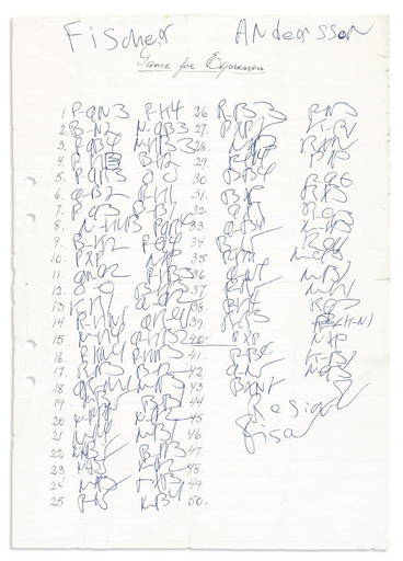 Fischer, Robert James ("bobby"). Autograph Manuscript Signed, "fischer ...