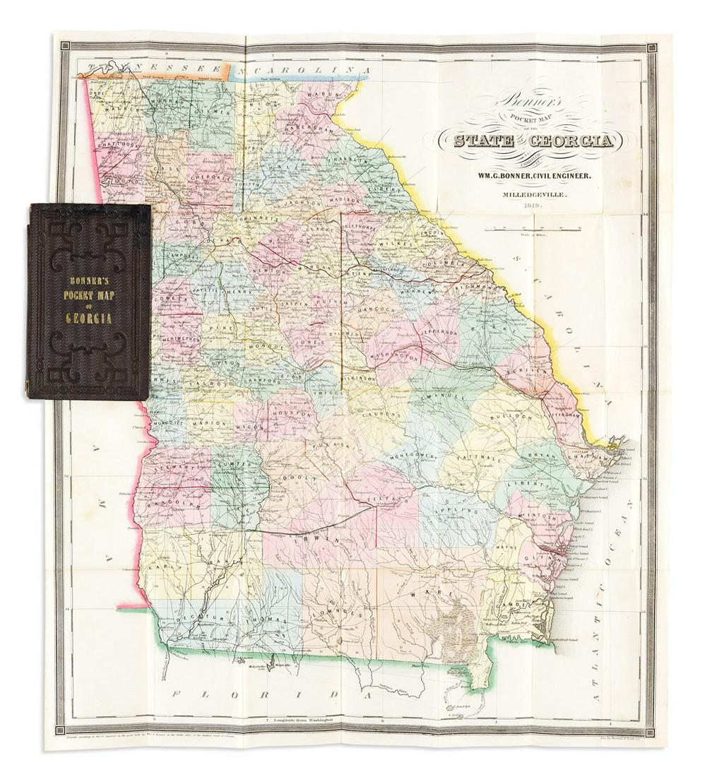 (georgia.) William G. Bonner. Bonner's Pocket Map Of The State Of Georgia.