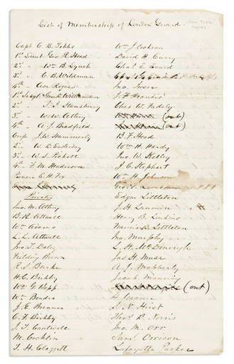 (civil War Confederate.) Muster Roll Of Virginia's Loudoun Guards From ...
