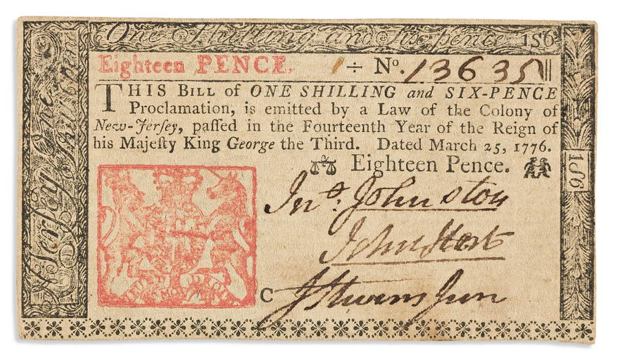 (american Revolution.) Hart, John. Colonial Banknote Signed, As Member ...