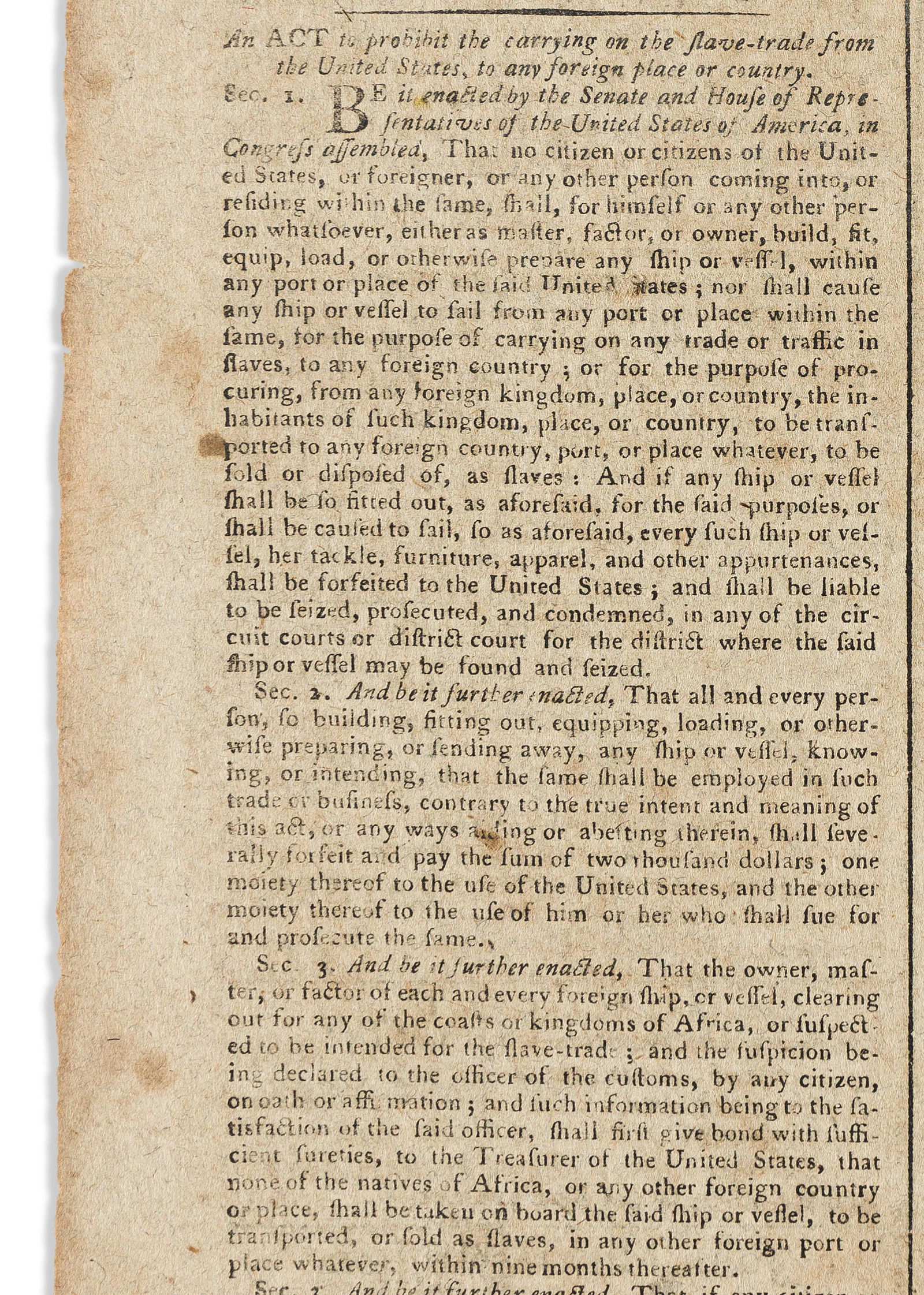 (slavery & Abolition.) An Act To Prohibit The Carrying On The Slave ...