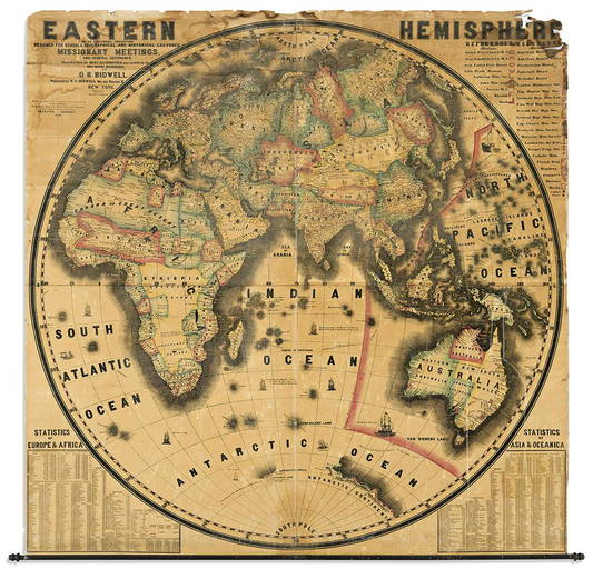 (wall Map.) O.b. Bidwell. Eastern Hemisphere On An Equatorial Projection