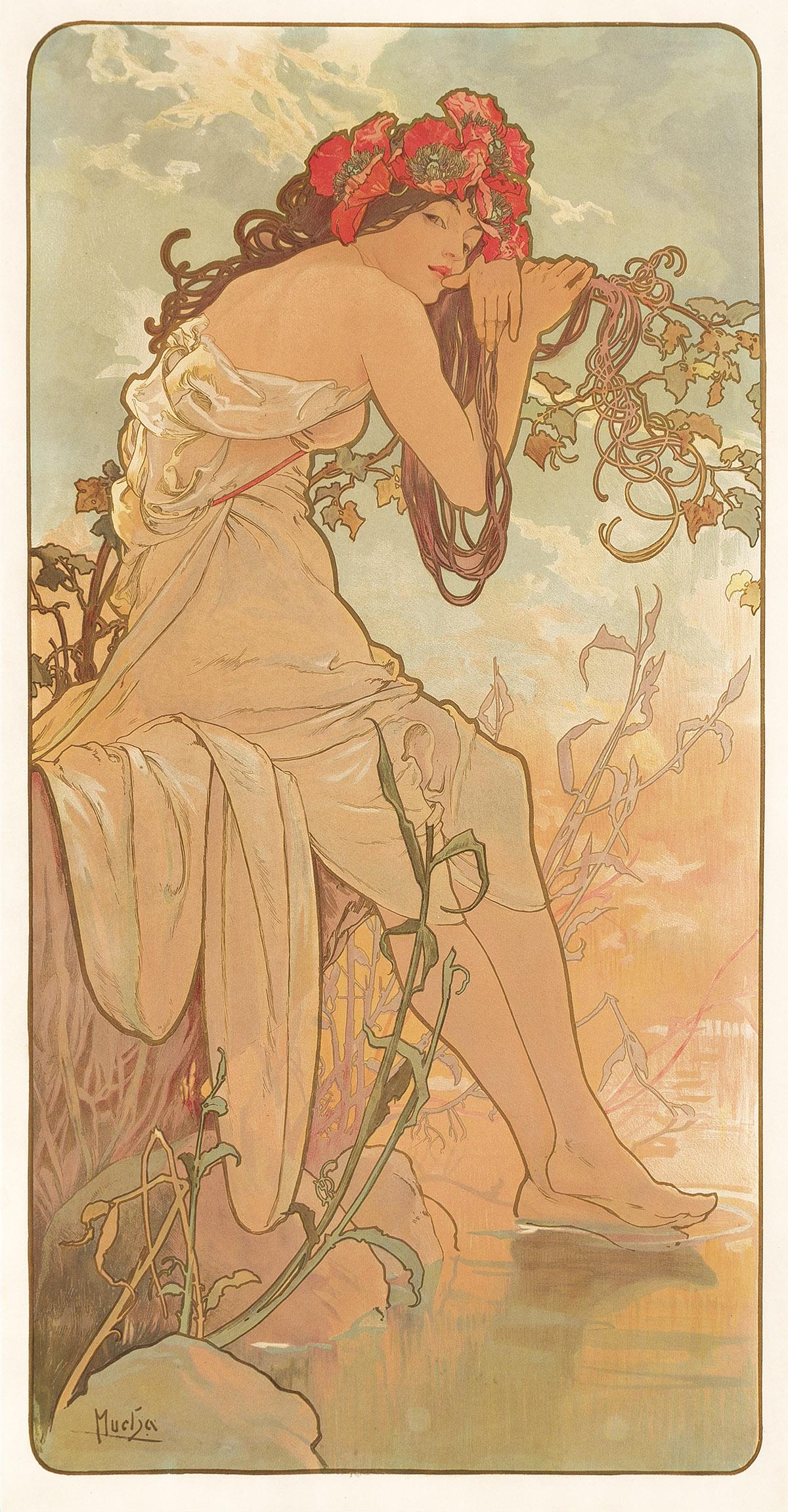 Alphonse Mucha (1860-1939). [the Seasons]. Group Of 4 Decorative Panels ...