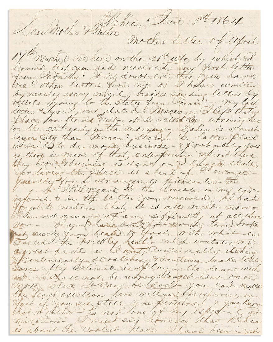 (brazil.) William F. Hall. Letter Of An American Businessman Describing ...