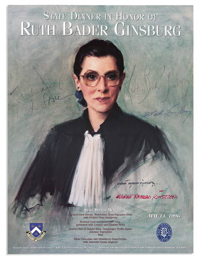 Ginsburg, Ruth Bader. Signature On A Lotos Club Menu For A State Dinner ...