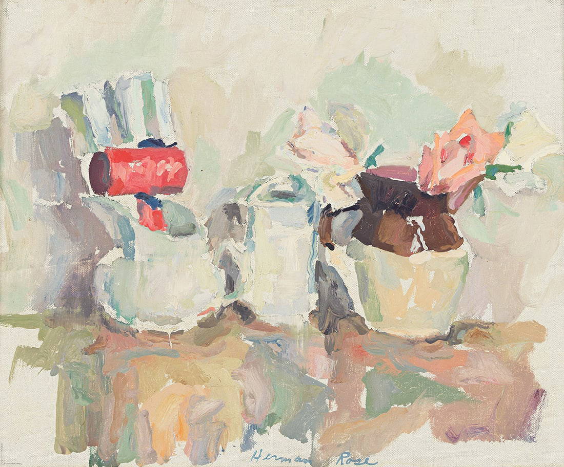 Herman Rose (1909-2007) Chinese Toy And Two Roses. Auction