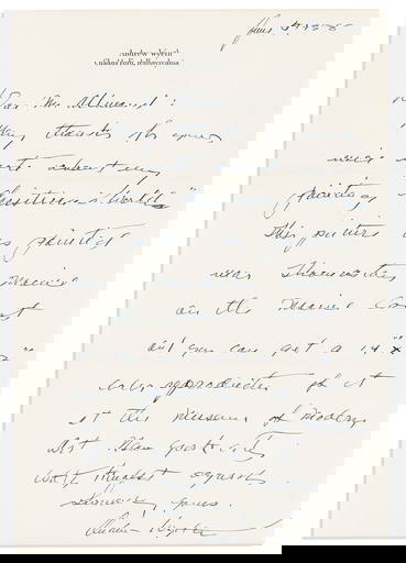 Wyeth, Andrew. Autograph Letter Signed, To Bayard W. Allmond, Jr.,