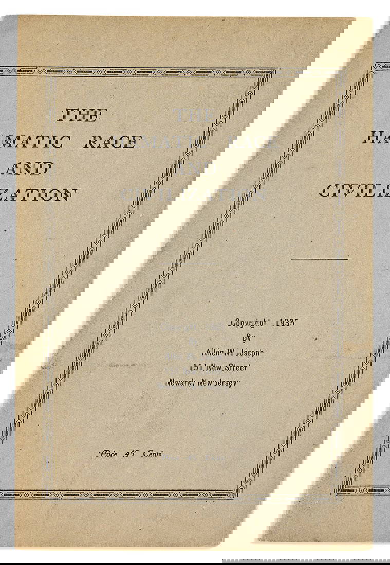 (history.) Allen W. Joseph. The Hamatic Race And Civilization. Auction