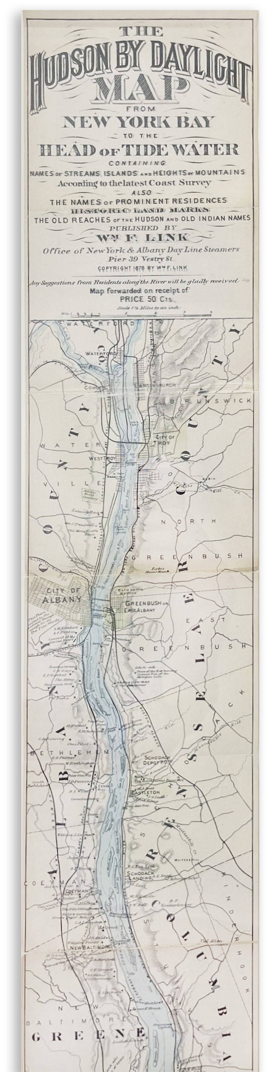 (hudson River.) William F. Link. The Hudson By Daylight. Map From New ...
