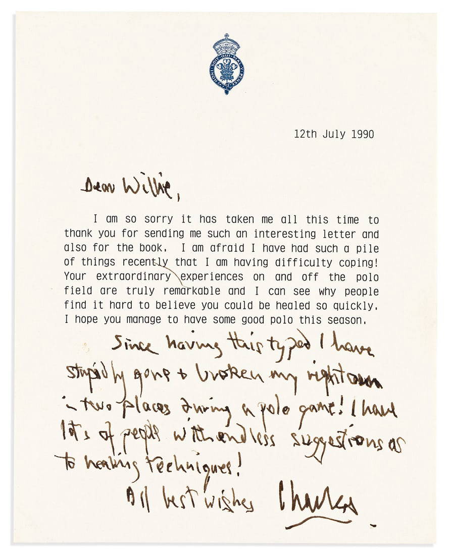 Charles Iii; King Of The Uk. Typed Letter Signed, "charles," As Prince ...