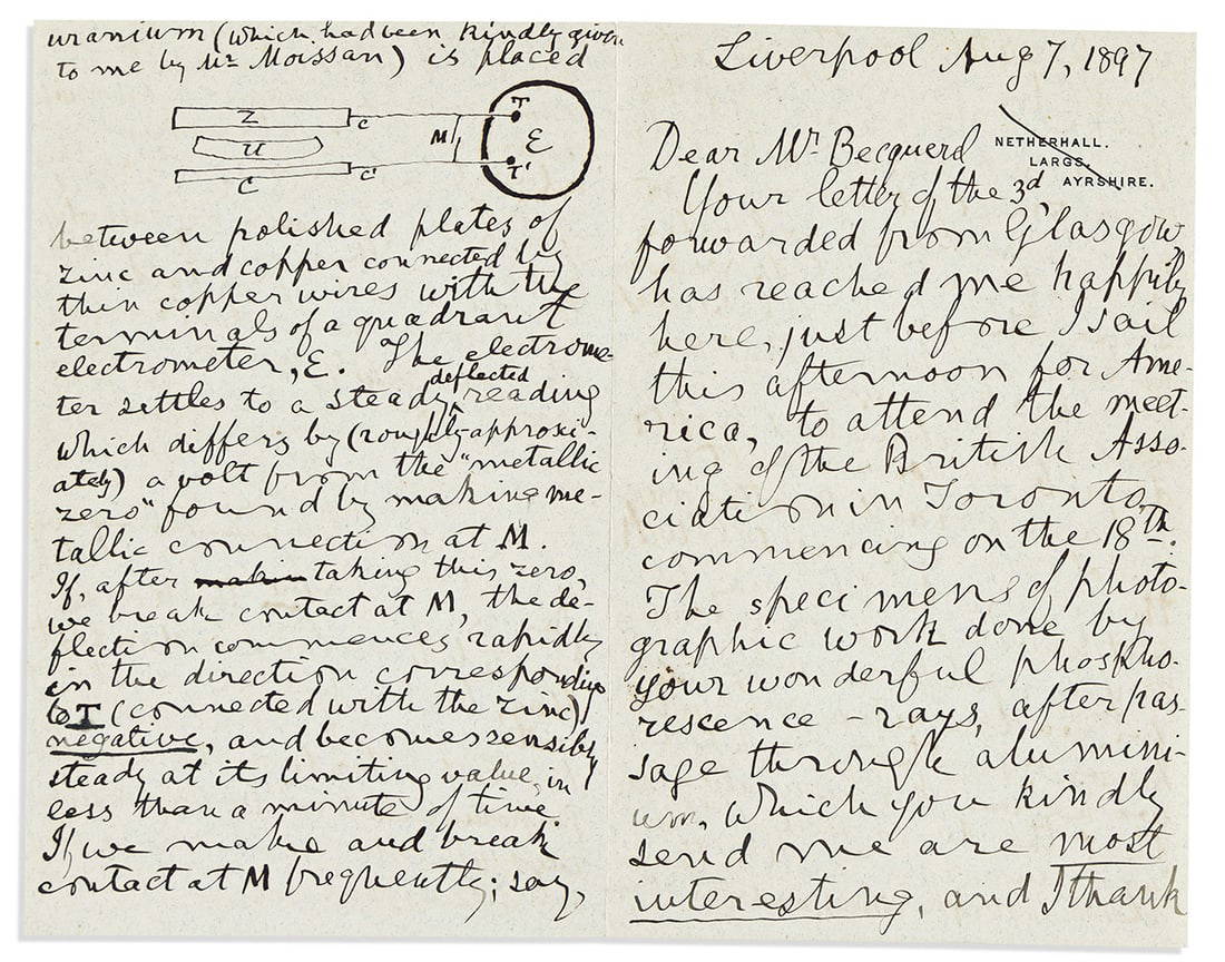 (scientists.) Kelvin, William Thompson; Baron. Autograph Letter Signed ...