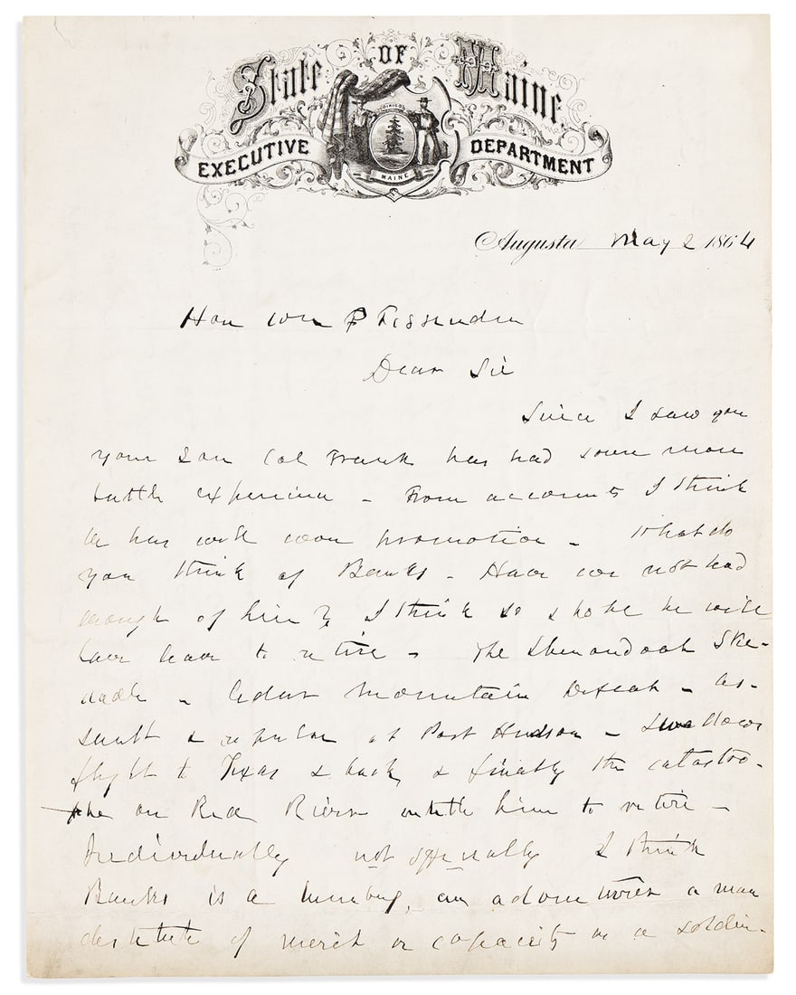 (civil War--maine.) Samuel Cony. Letter Seeking Furloughs For Exchanged ...