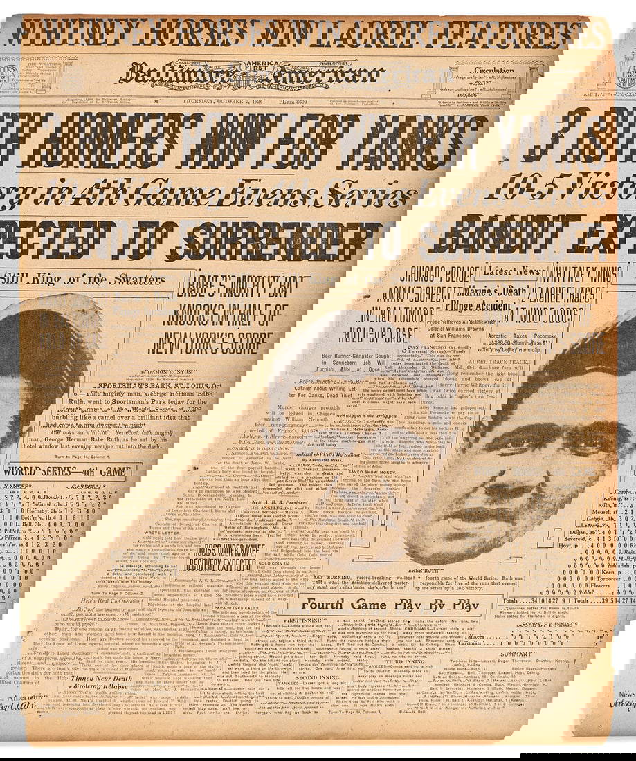 (sports--baseball.) Group Of 8 Newspapers From Babe Ruth's Time With ...