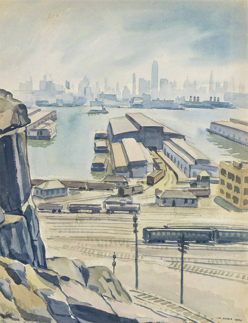 Max Arthur Cohn (1903 - 1998) New York Skyline, West Shore Terminal ...
