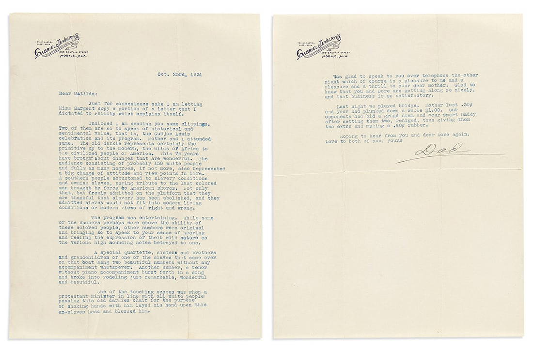 (slavery.) Letter Describing A Celebration For Cudjo Lewis, The Last ...