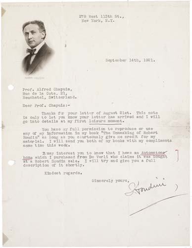 Houdini Harry (ehrich Weiss 1874 1926). Autogr