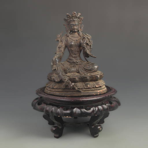 Pala Style Bronze Green Tara Seated Statue