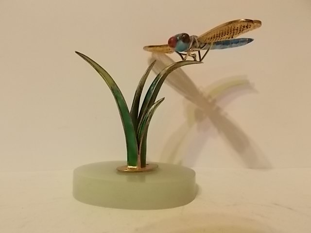 Chinese Suhai enameled sterling silver dragonfly