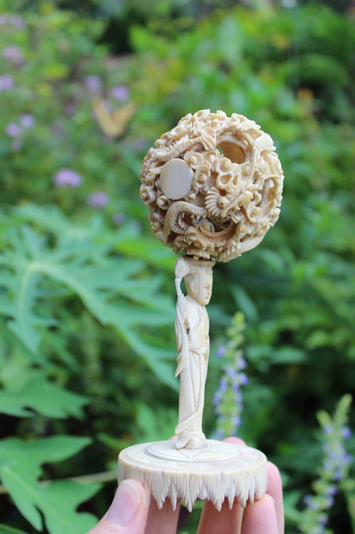 Antique Statue Chinese Man Holding A Puzzle Ball, Qing