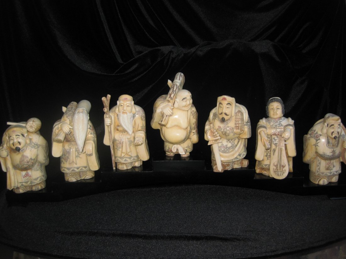 Carved Ivory - Seven Japanese Gods of Fortune talisman