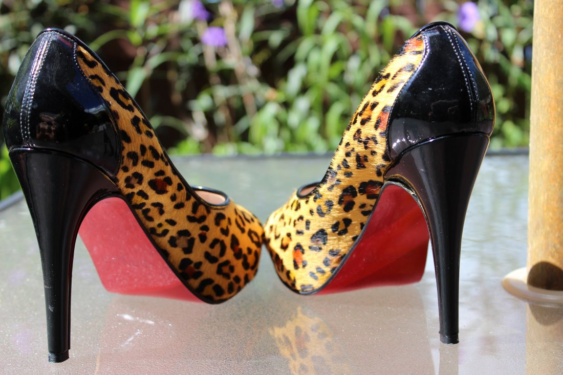 Rallys Leopard Print Red Sole High Heel Shoes, Size 38