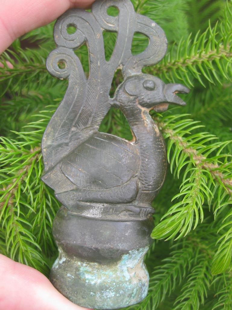 Early Islamic Bronze Peacock Finial, 12th c AD