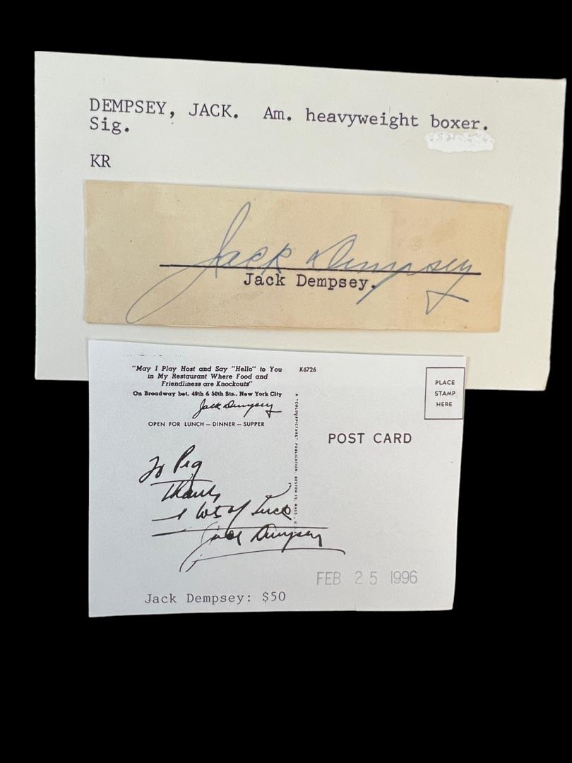 Jack Dempsey, Heavyweight Champion Boxer, Card, Signature, Autograph