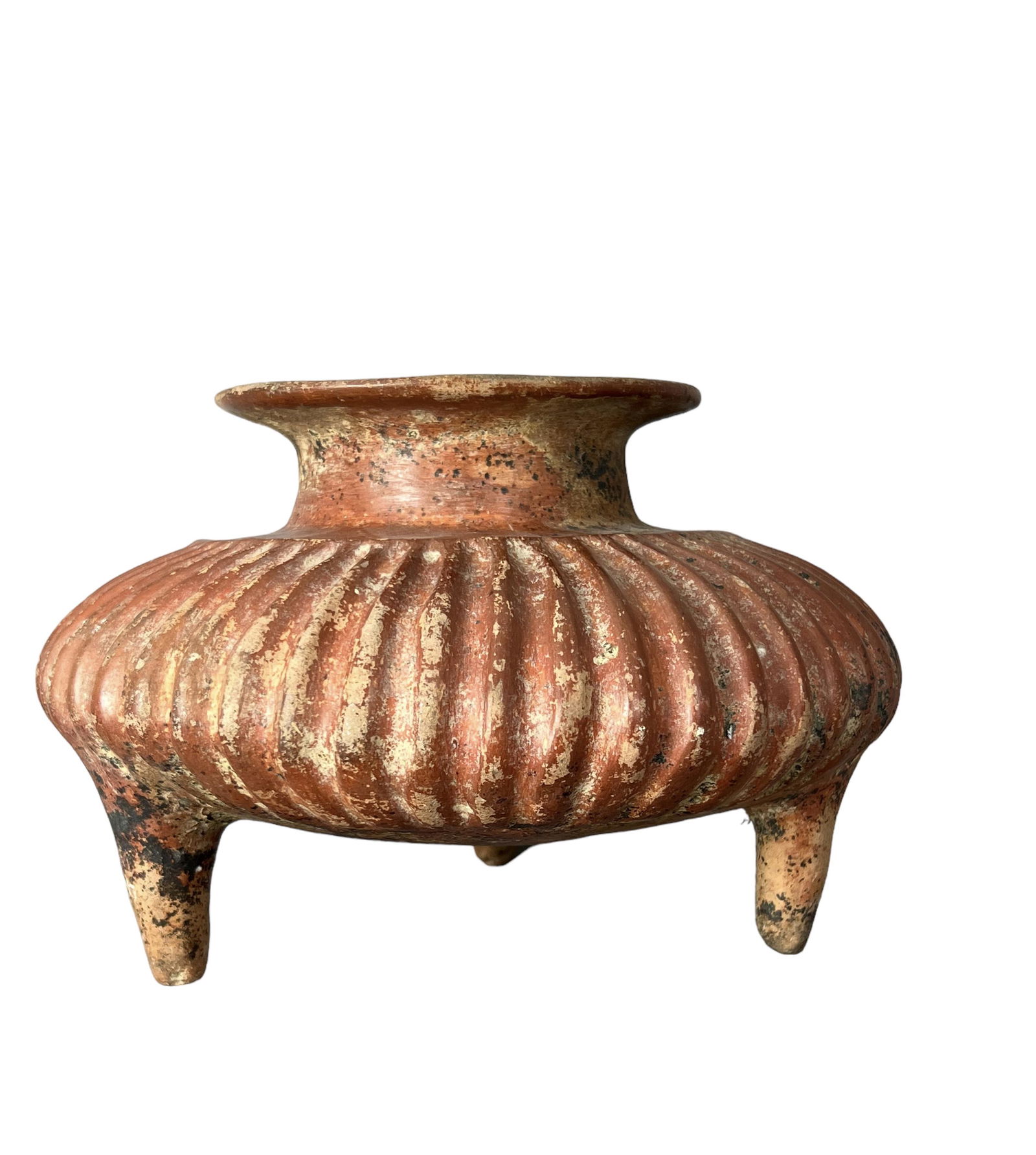 Collima Fluted Pottery Three Legged Vessel Ancient