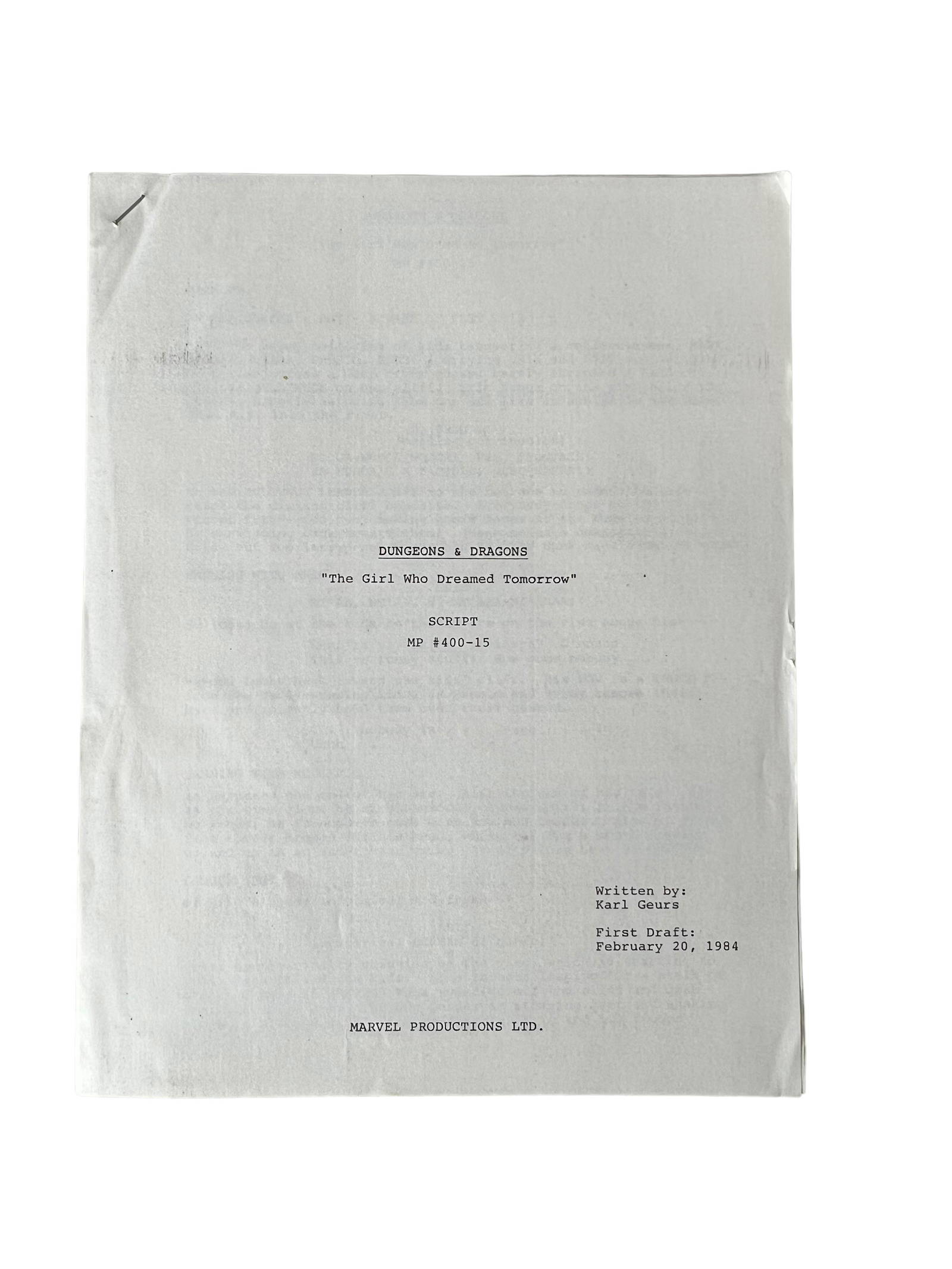 Dungeons & Dragons Vintage 1984 Marvel Tv Movie Script Animation ...