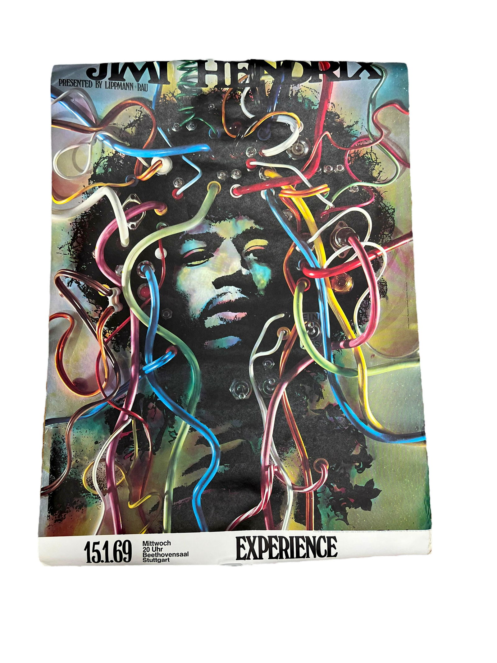 Vintage Original 1969 Jimi Hendrix German Concert Poster.
