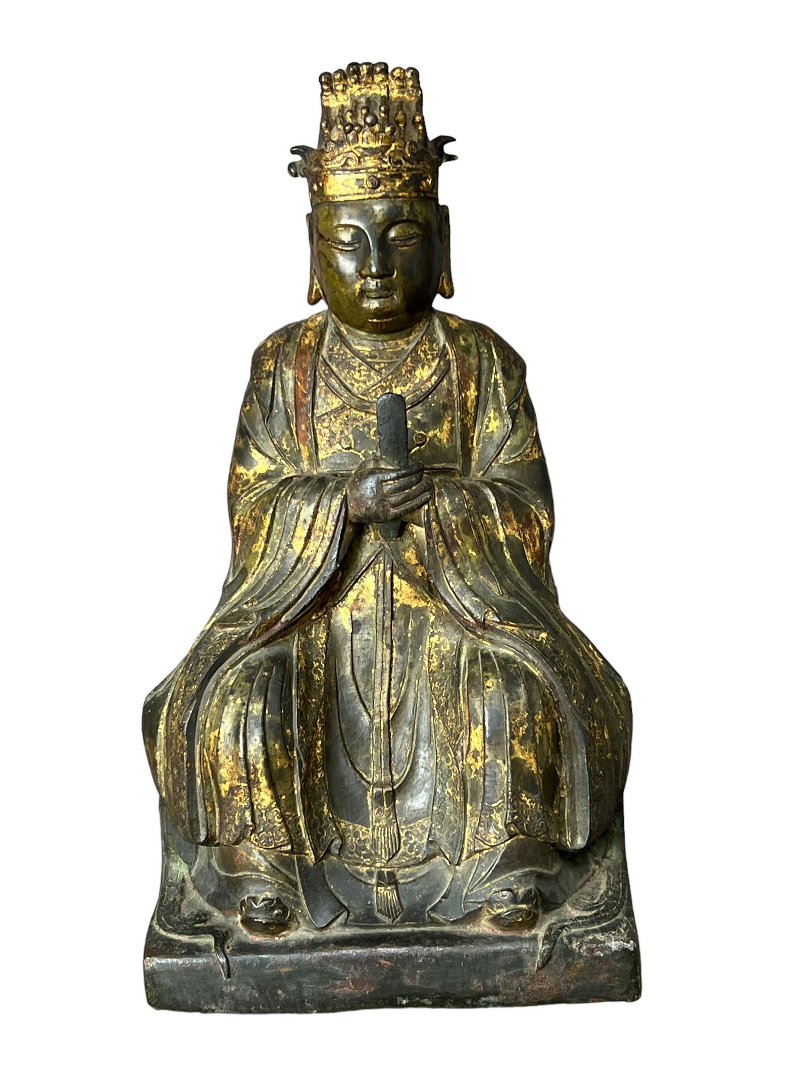 Chinese Bronze Wenchang Wang Daoist Buddha Statue 17 Inches Tall