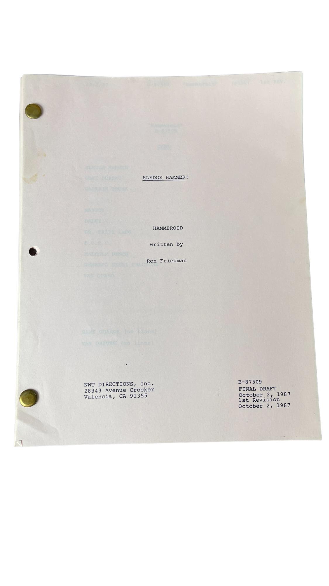 Sledge Hammer! Hammeroid By Ron Friedman Screenplay Script Auction