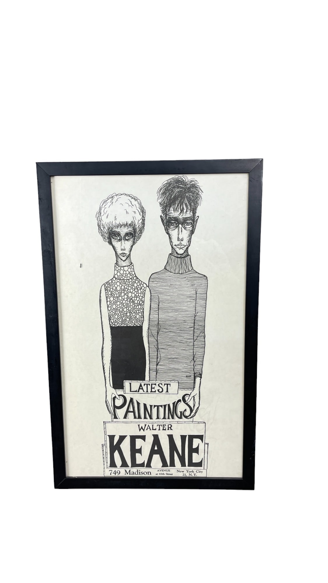 Original Rare "latest Paintings Margaret & Walter Keane" B&w Framed Auction