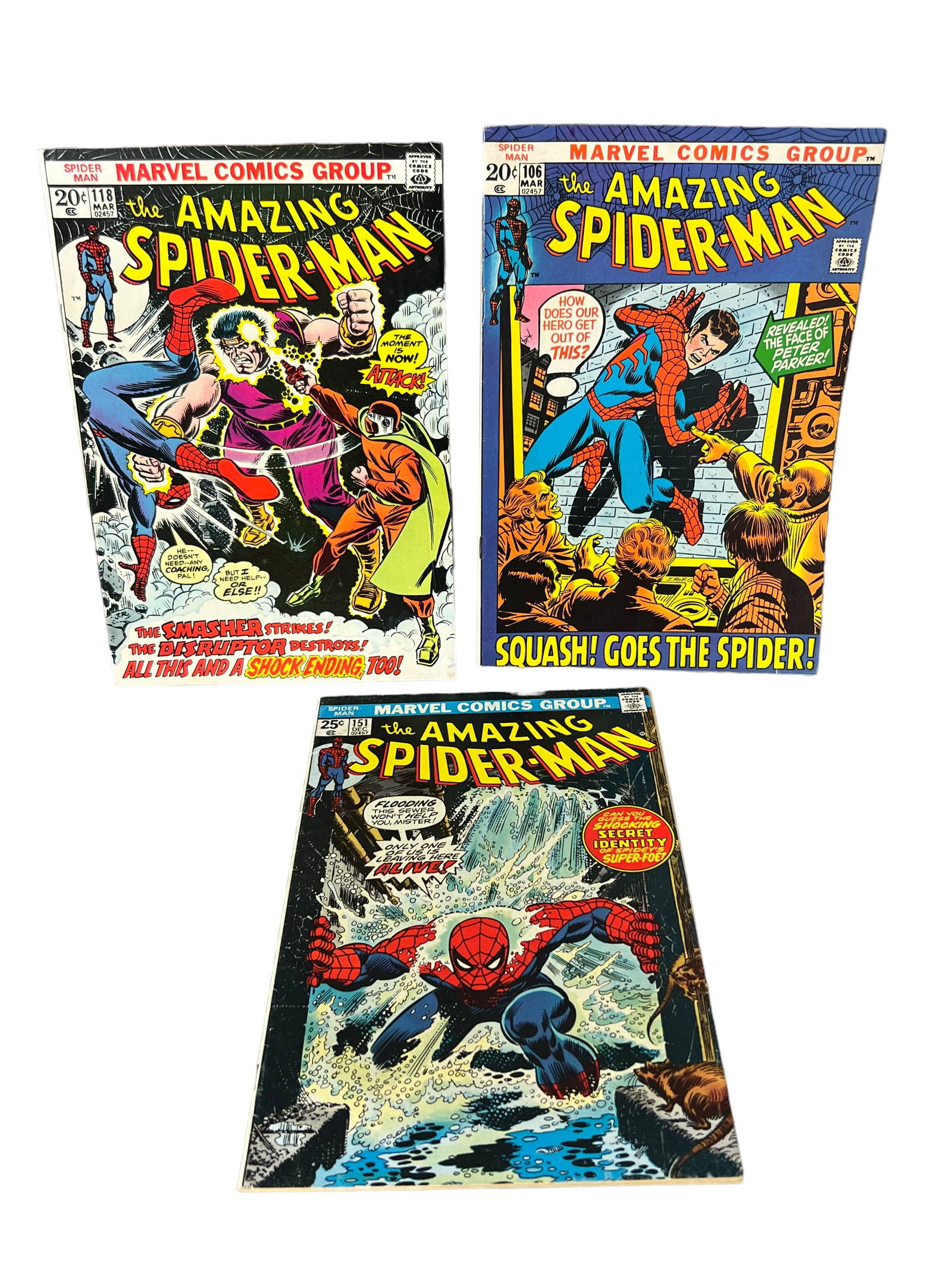 Amazing Spider Man Vintage Comic Book Collection Lot Spiderman 151, 106 ...
