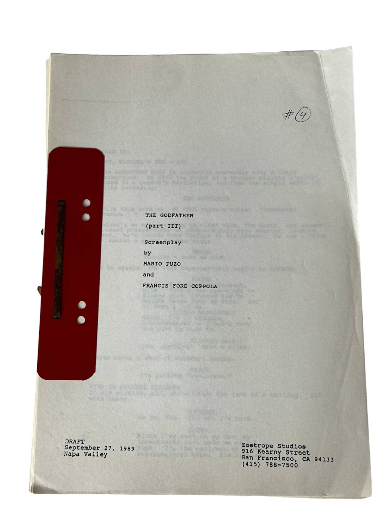 The Godfather Iii Original Movie Production Script Screenplay Mario ...