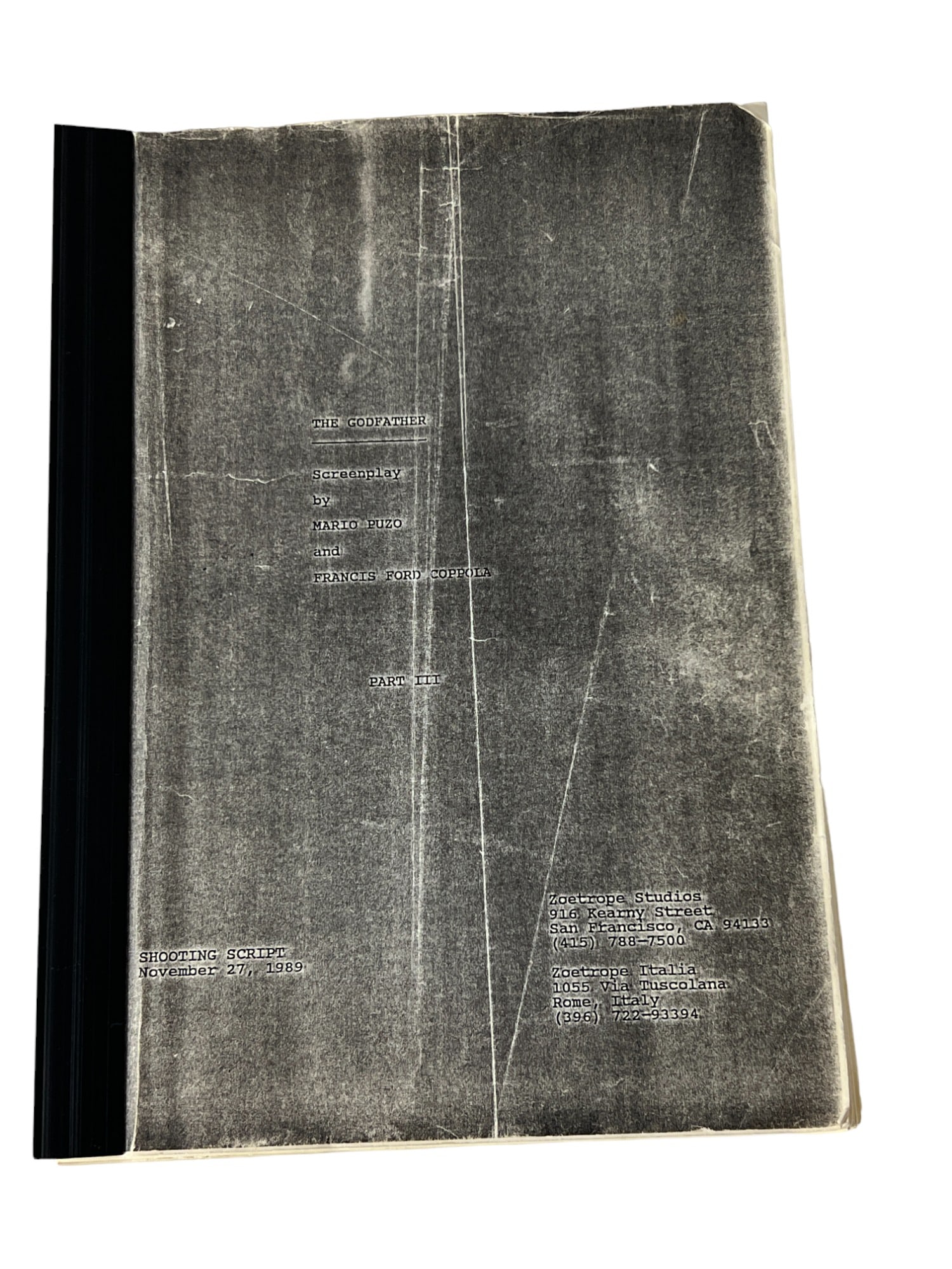 The Godfather Iii Original Movie Production Script Screenplay Mario ...