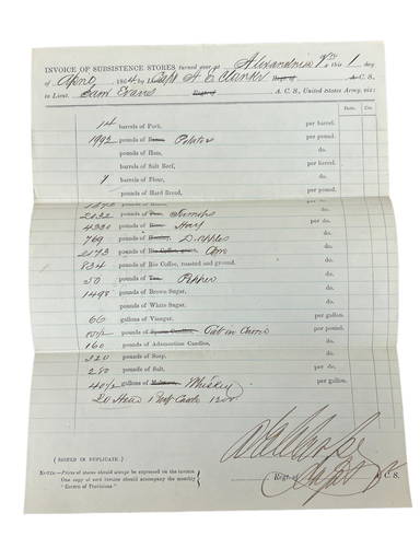 Us Civil War 1864 Food Ration Receipt Document
