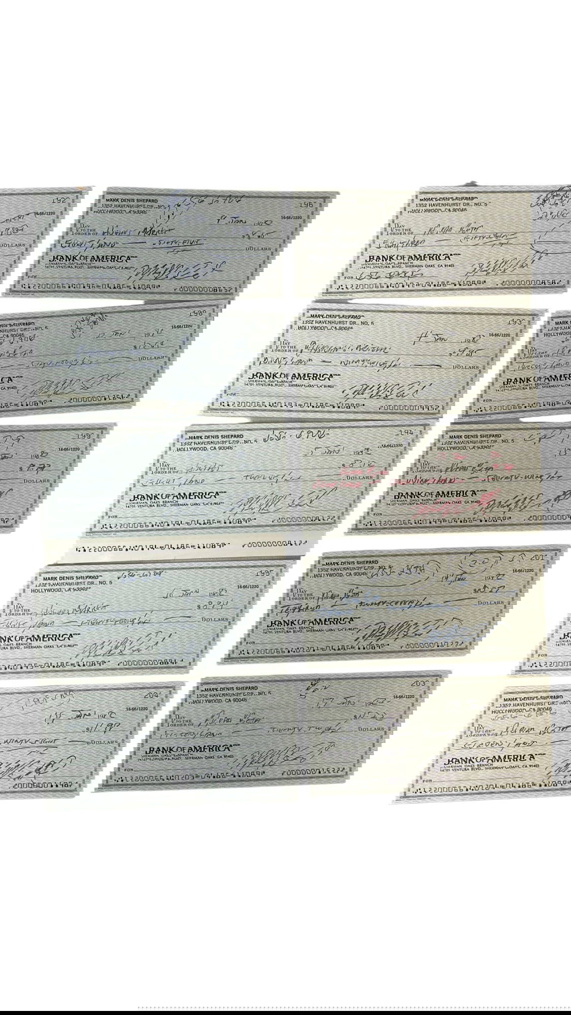 Director Mark Denis Shepard Signed Checks 1982 Collection Lot Auction