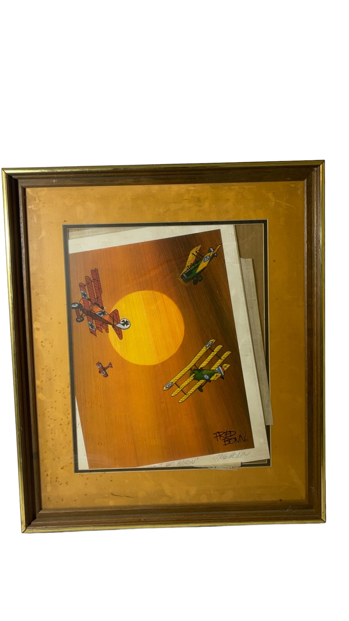 Fred Bonn Signed With Ap "lookout Red Baron" Framed Print Auction