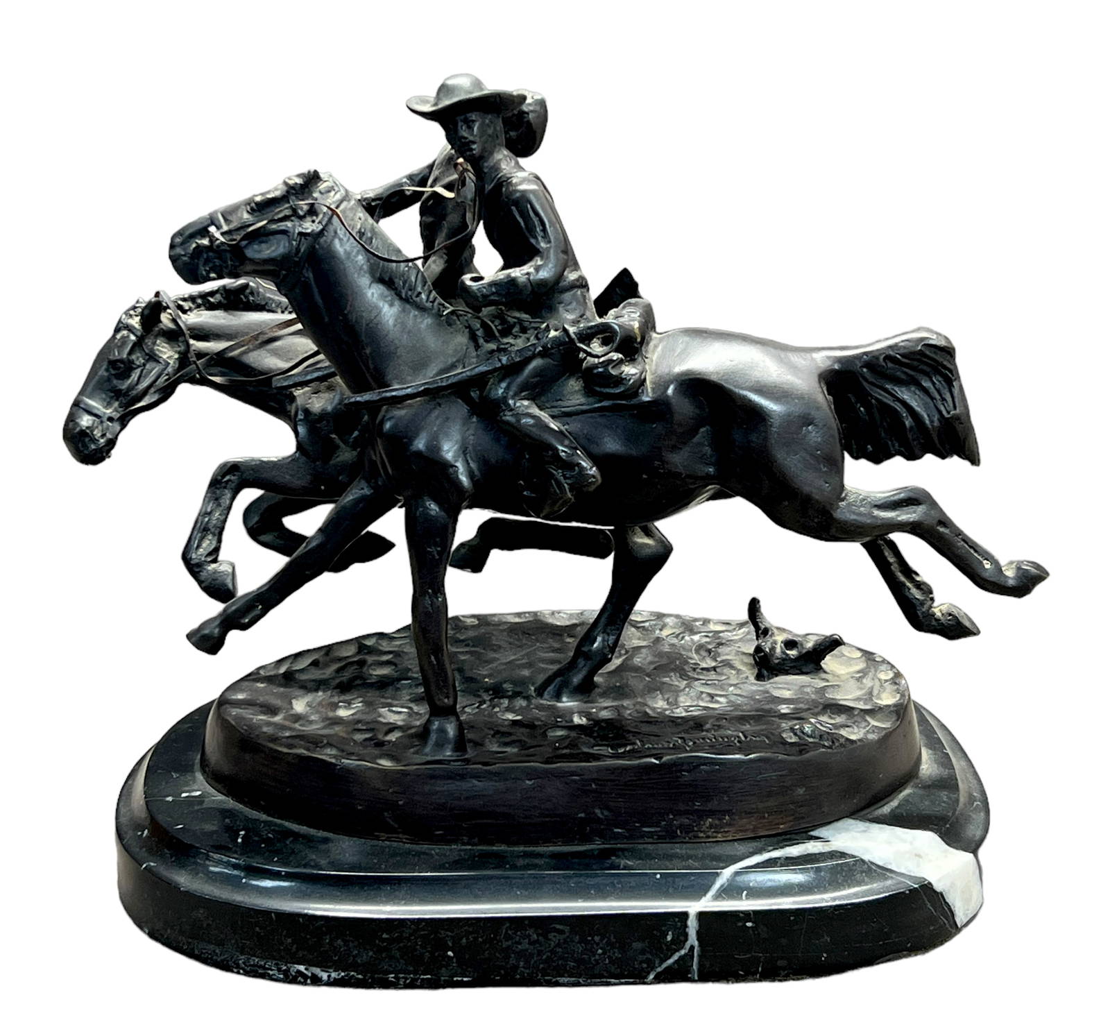 Frederic Remington Vintage Bronze Statue Wounded Bunkie Native Cowboy ...