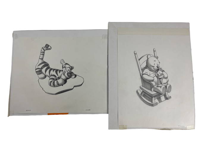 Original Disney Winnie The Pooh & Tigger Bear Animation Pencil Drawing ...
