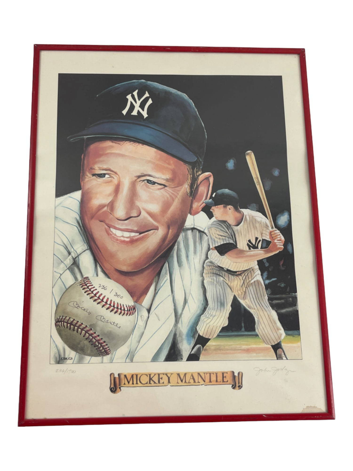 Mickey Mantle 218/300 Signed Lithograph By John Jodauga Framed Poster ...